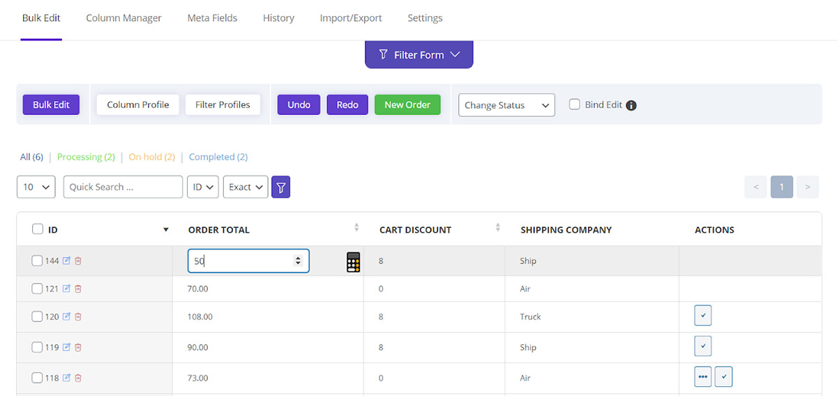 How to change multi order total with only one click? - WooCommerce Bulk Orders Editing